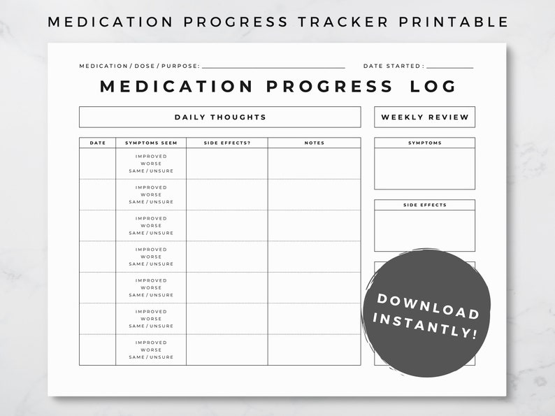 Medication Journal Printable Daily Medication Log With Symptom Tracker ...
