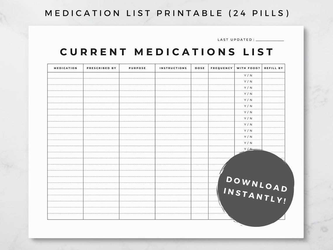 Medication List Printable, Medication Chart, Medication Sheet ...