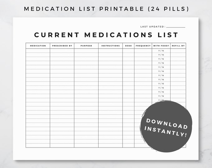 Medication List Printable, Medication Chart, Medication Sheet ...