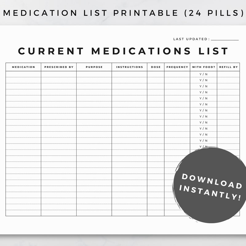 Printable Medication List - Etsy