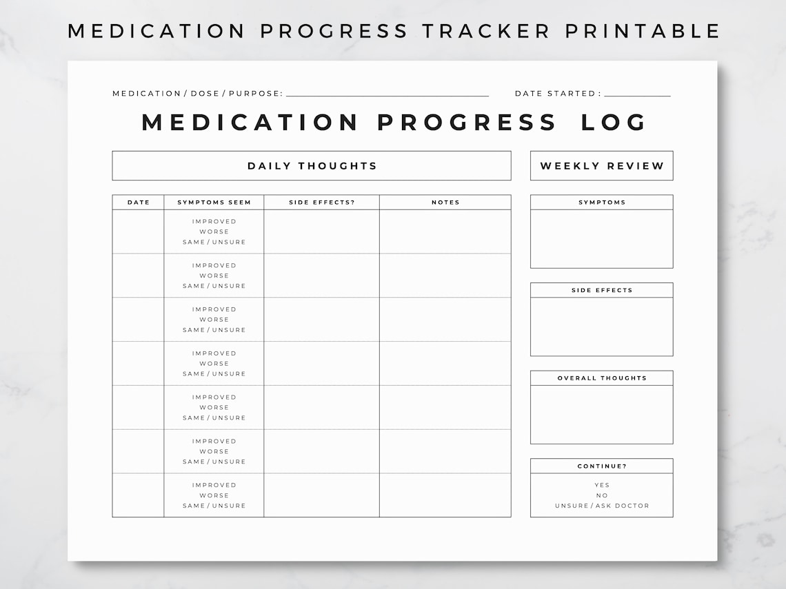 Medication Journal Printable Daily Medication Log With Symptom Tracker ...