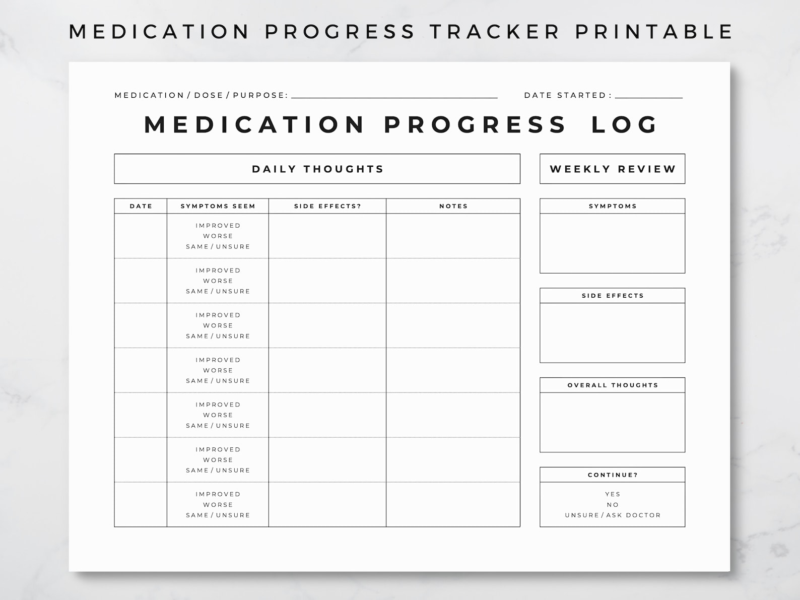 Medication Journal Printable Daily Medication Log With Symptom Tracker ...
