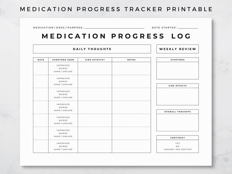 Medication Journal Printable Daily Medication Log With Symptom Tracker ...