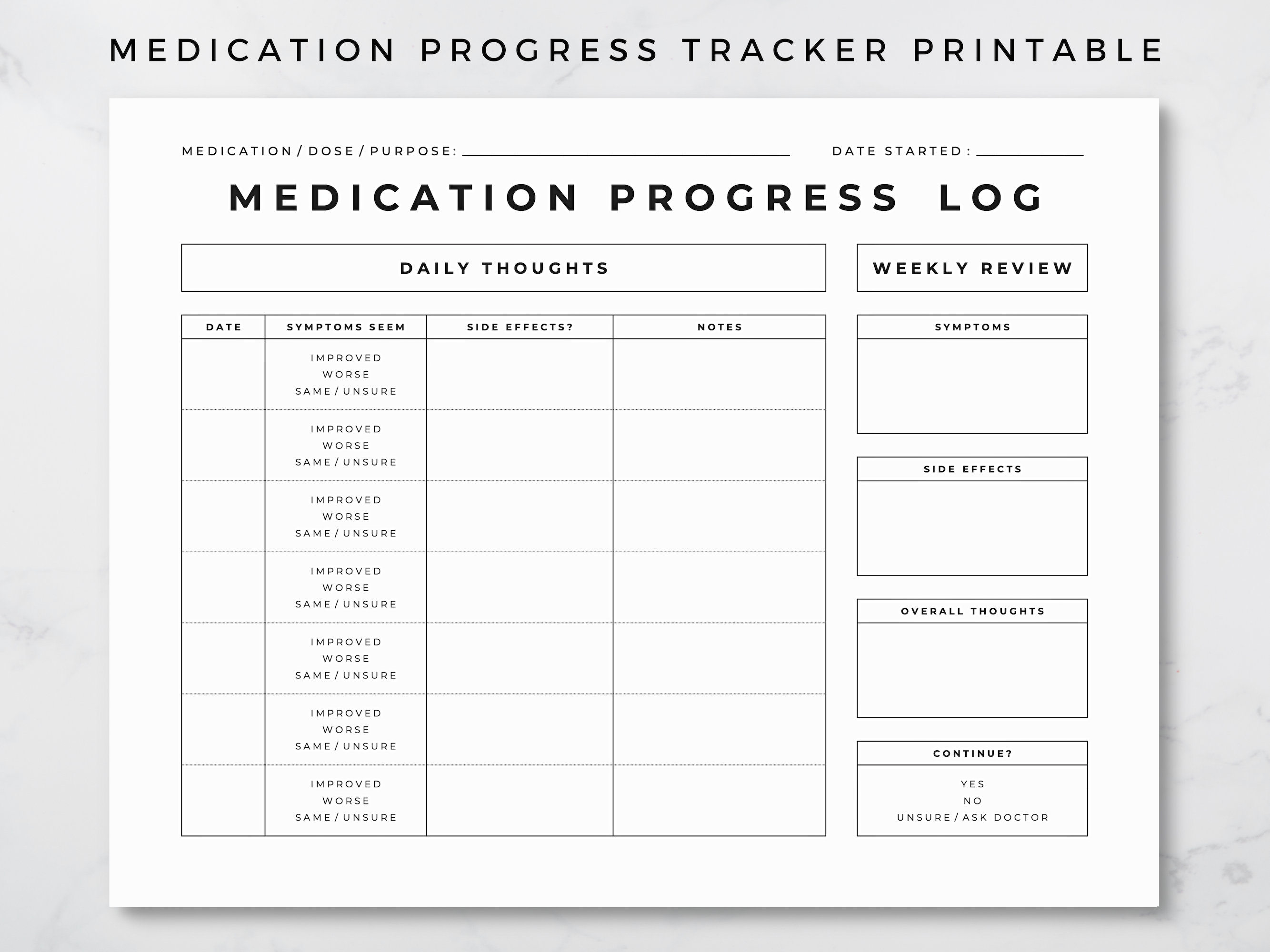 Medication Journal Printable Daily Medication Log With Symptom Tracker ...
