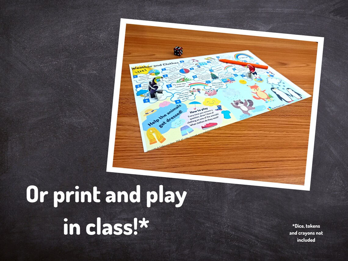 WEATHER & CLOTHES Board Game for English / ESL / Tefl Classes. Play on ...