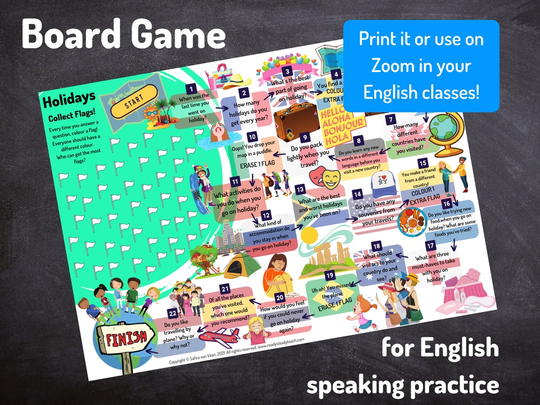 HOLIDAYS Board Game for English / ESL / TEFL Classes. Play on Zoom ...