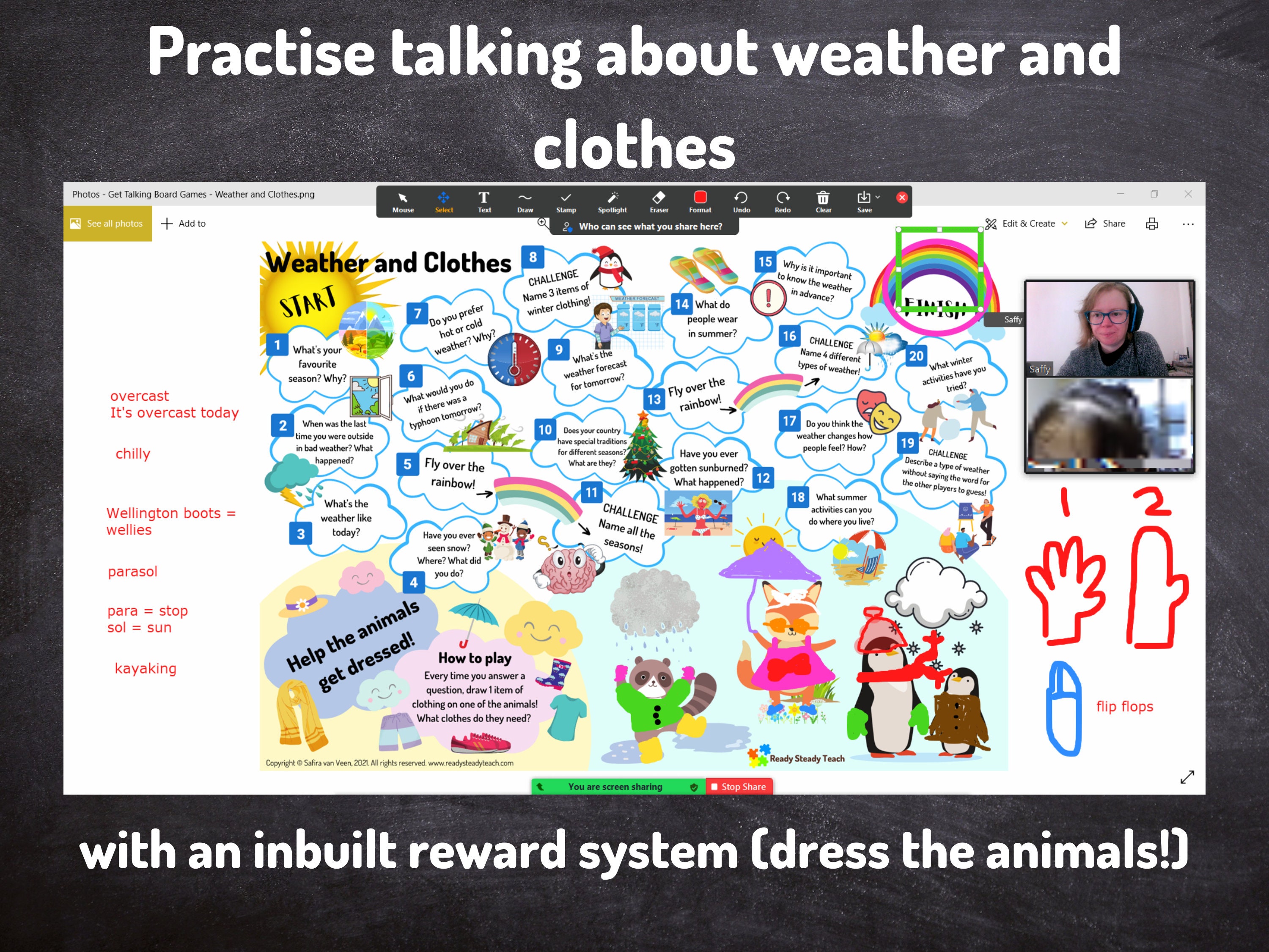 WEATHER & CLOTHES Board Game for English / ESL / Tefl Classes. Play on ...