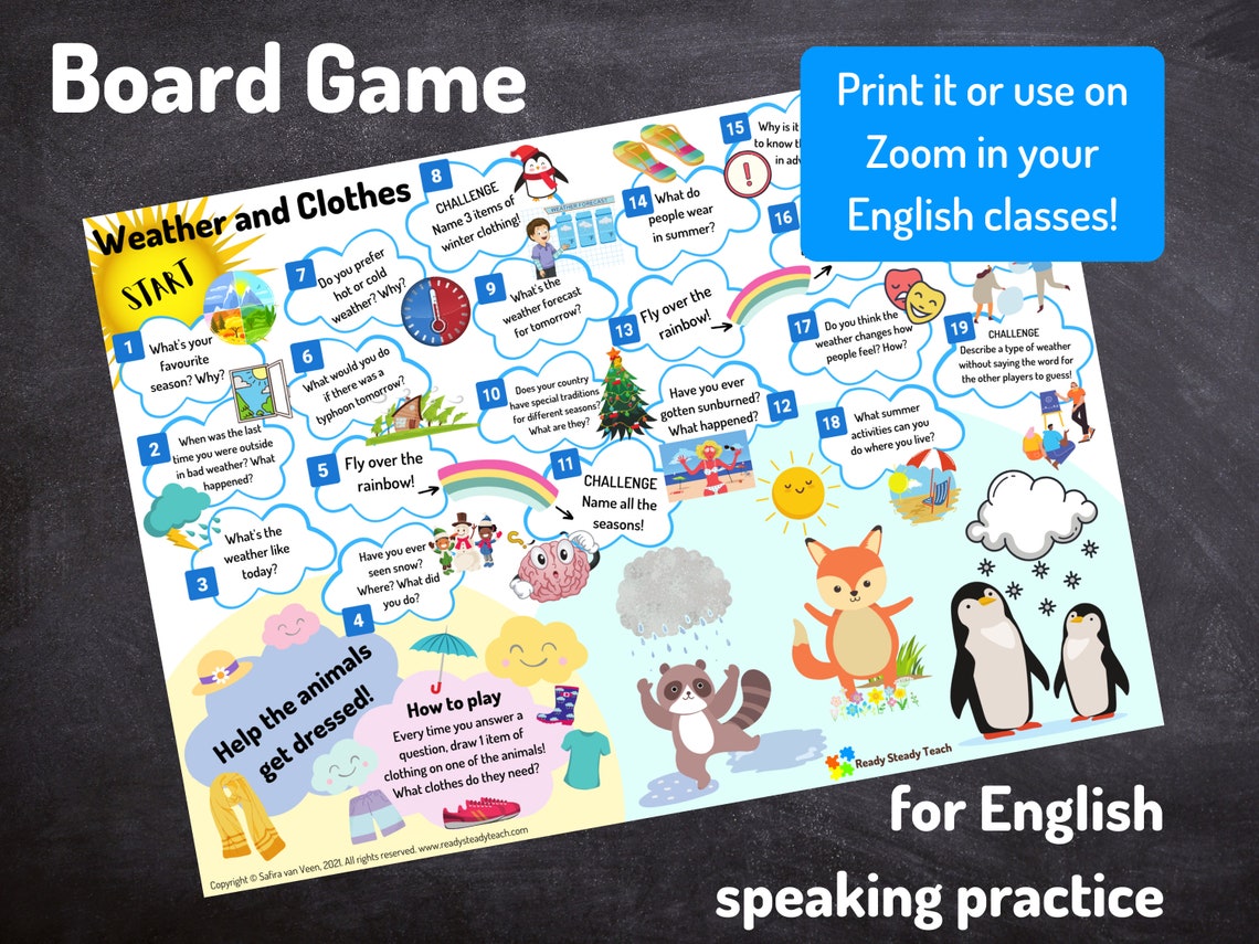 WEATHER & CLOTHES Board Game for English / ESL / Tefl Classes. Play on ...