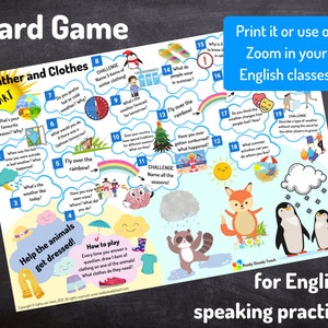 WEATHER & CLOTHES Board Game for English / ESL / Tefl Classes. Play on ...
