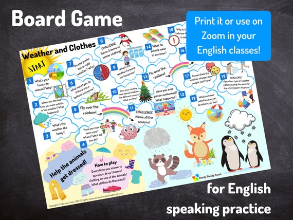 WEATHER & CLOTHES Board Game for English / ESL / Tefl Classes. - Etsy