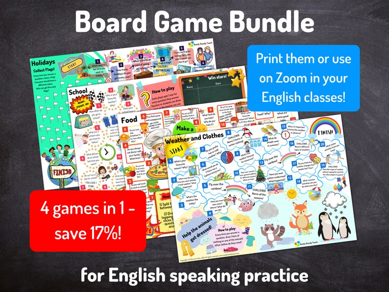 BUNDLE: 4 Board Games for English / ESL Classes. Save 17%. Printable or ...