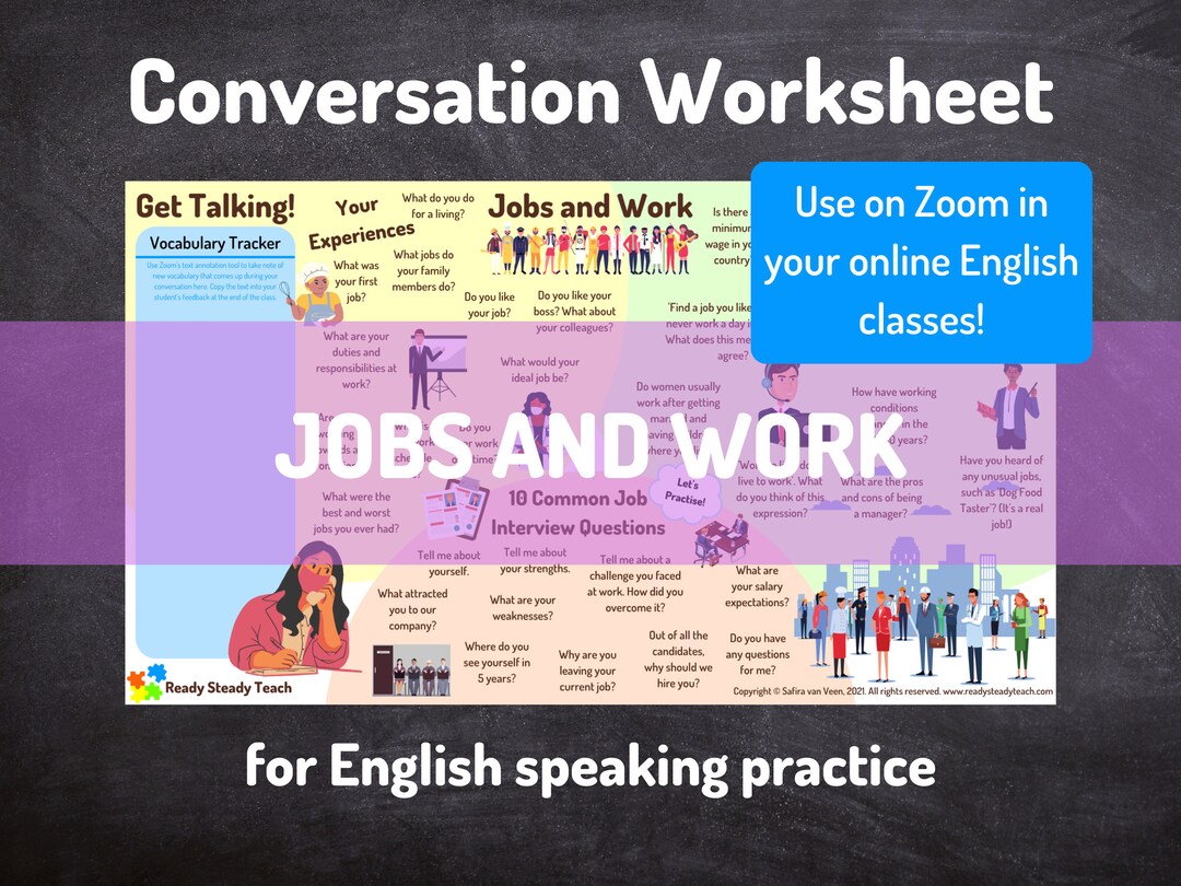 JOBS and WORK Conversation Worksheet for Online English / ESL Classes ...