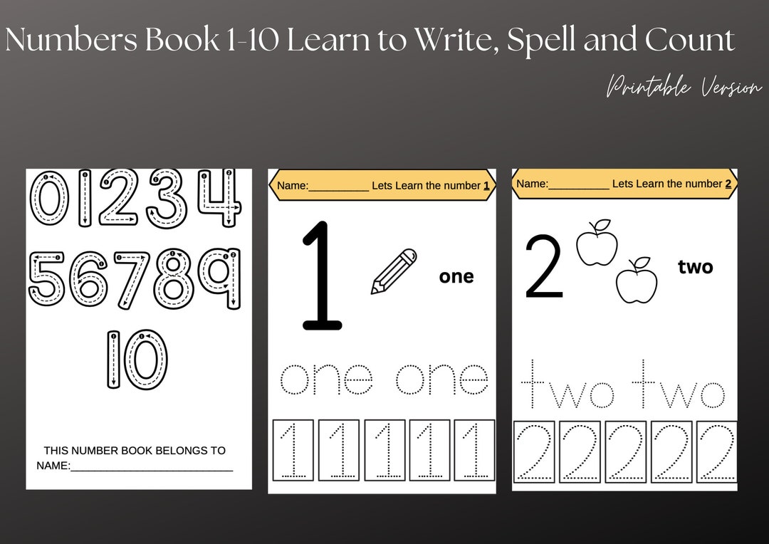 Number Book Printable 1-10. Learn to Write,count and Spell. (printable ...
