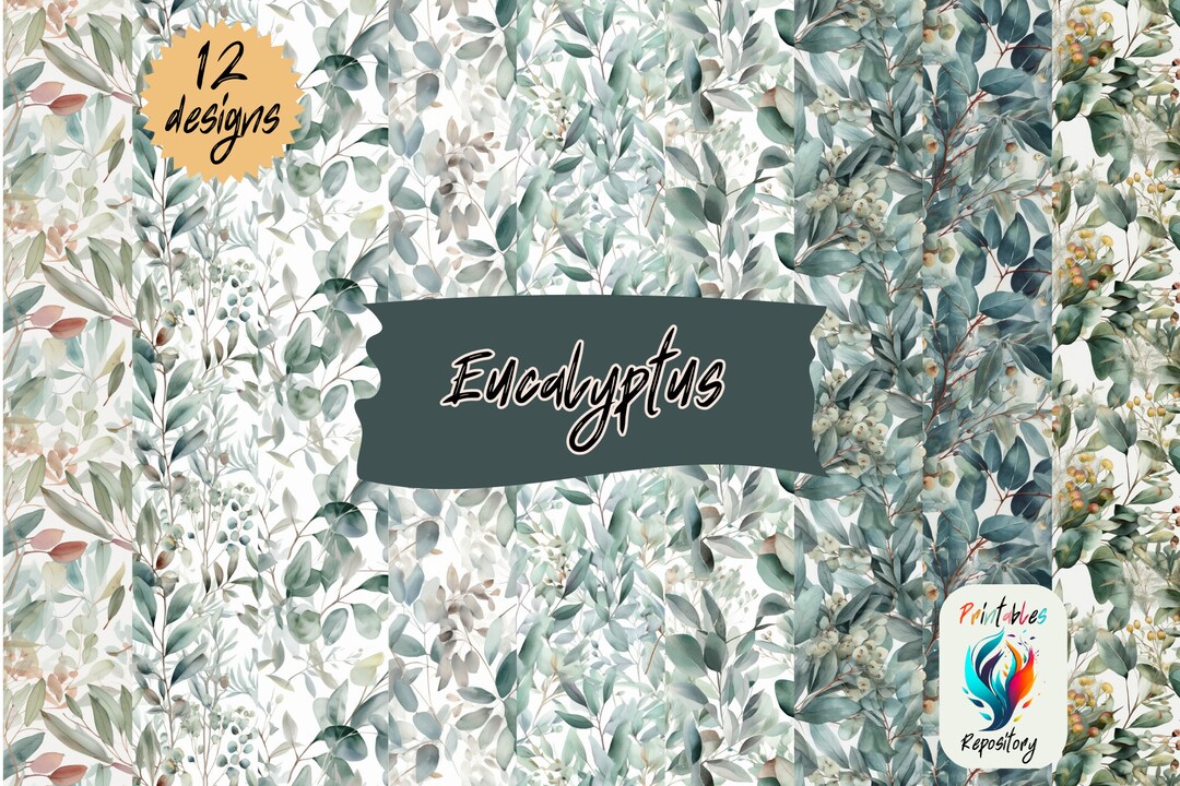 Serene Eucalyptus Watercolor Digital Papers, Flowers,seamless Wallpaper ...