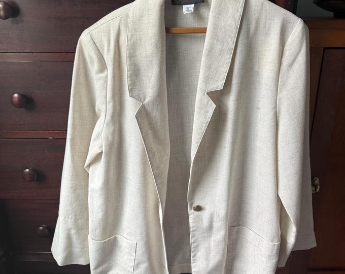 Vintage Sag Harbor Oversized Beige Linen Blazer With Shoulder Pads - Etsy