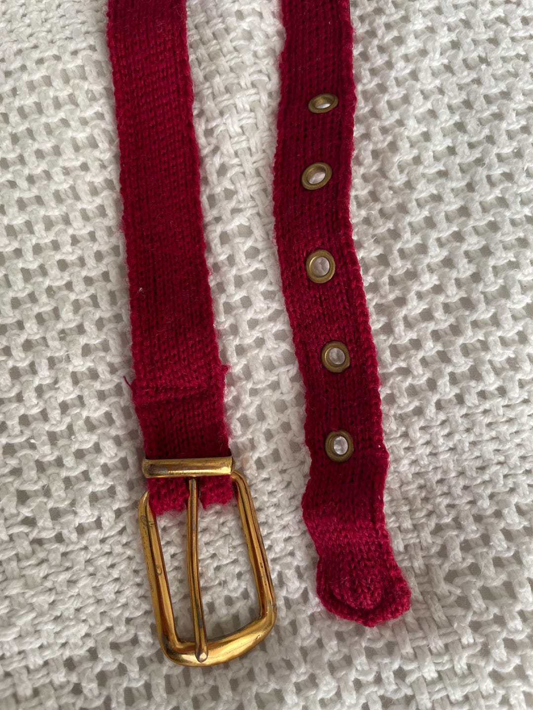 Midcentury Children’s Red Knit Belt With Gold-toned Metal Accents - Etsy