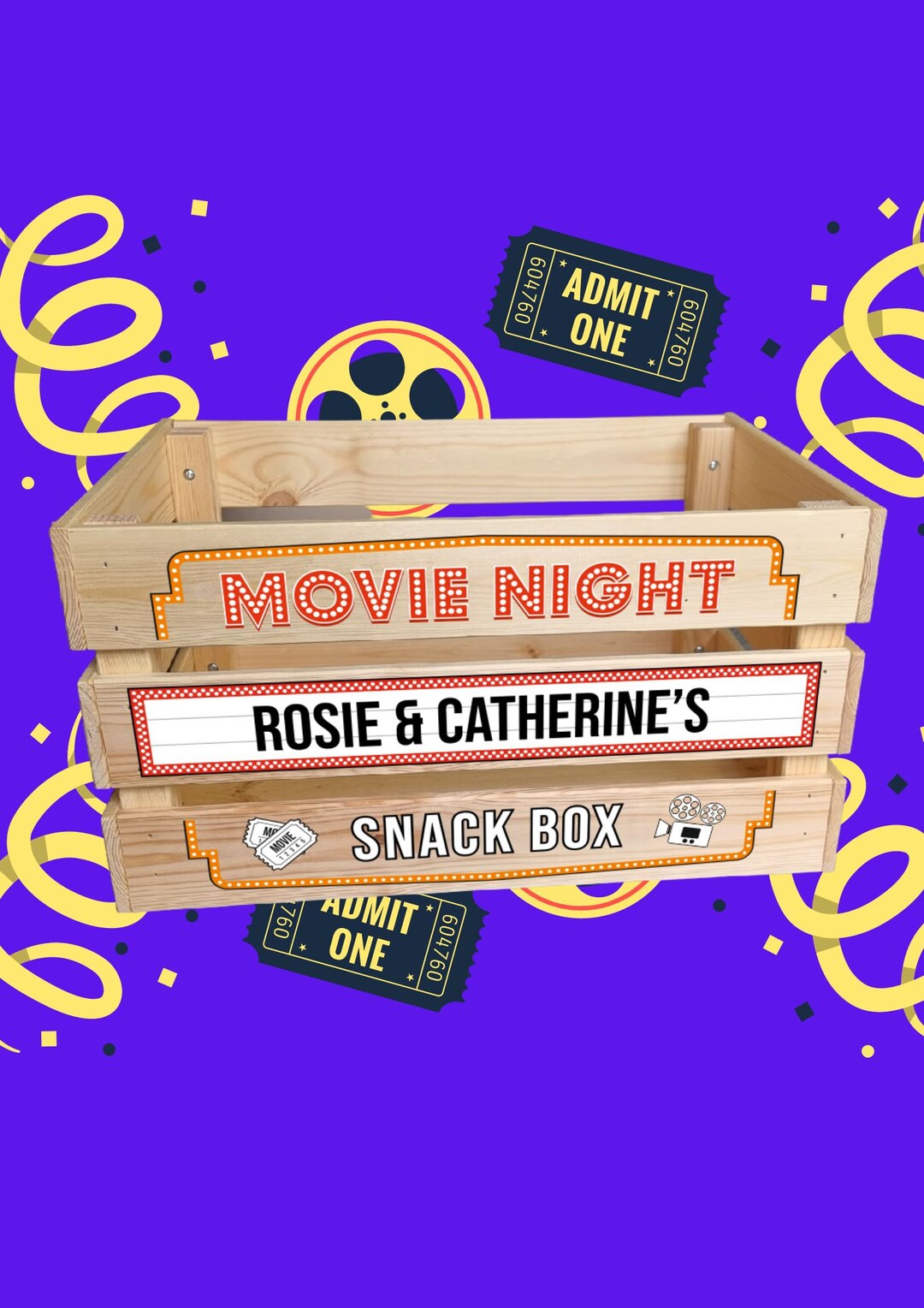 Movie Night Snack Large Crate Personalised Printed Snack Box Snack ...
