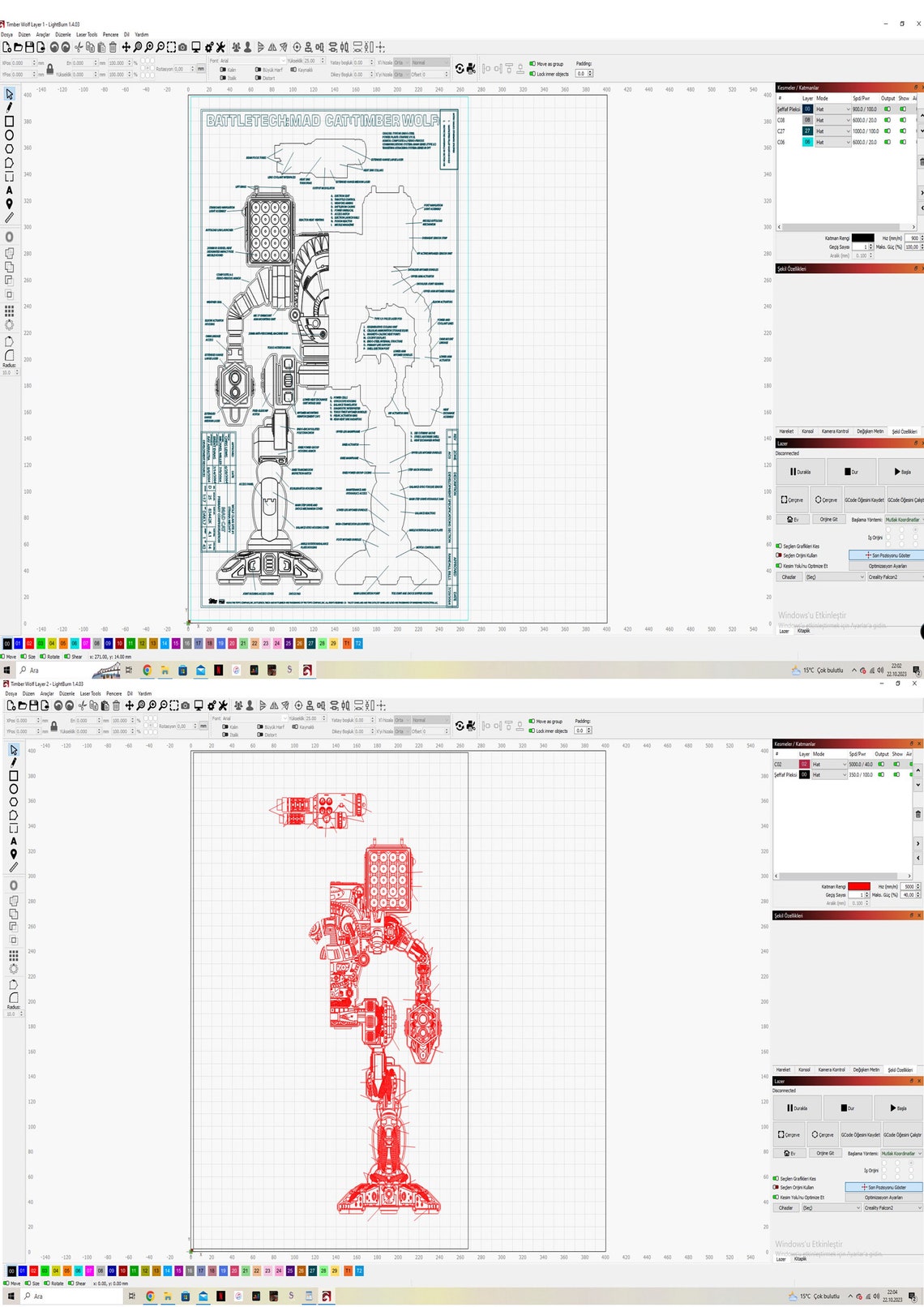 Battletech Mad Cat timber Wolf Blueprint Engrave With 2 Layers, DFX ...