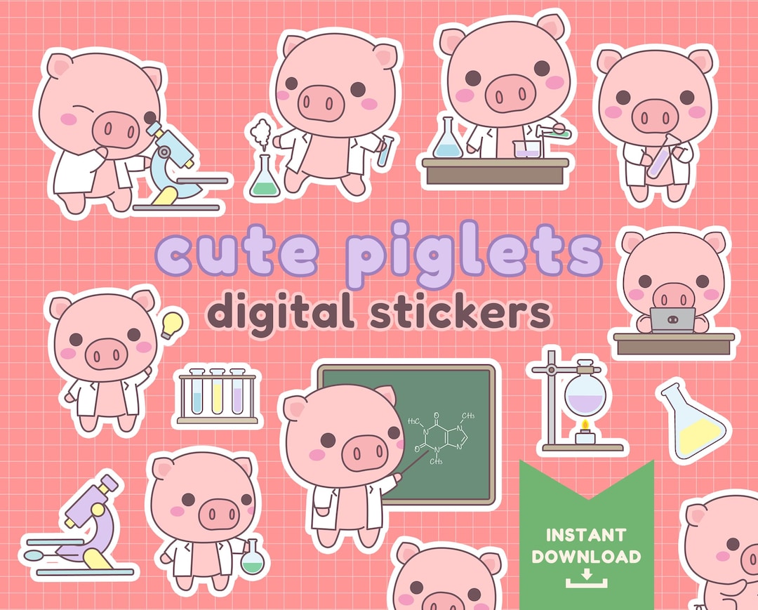 Cute Pig Digital Stickers - Adorable Kawaii PNG for Goodnotes, Planners ...