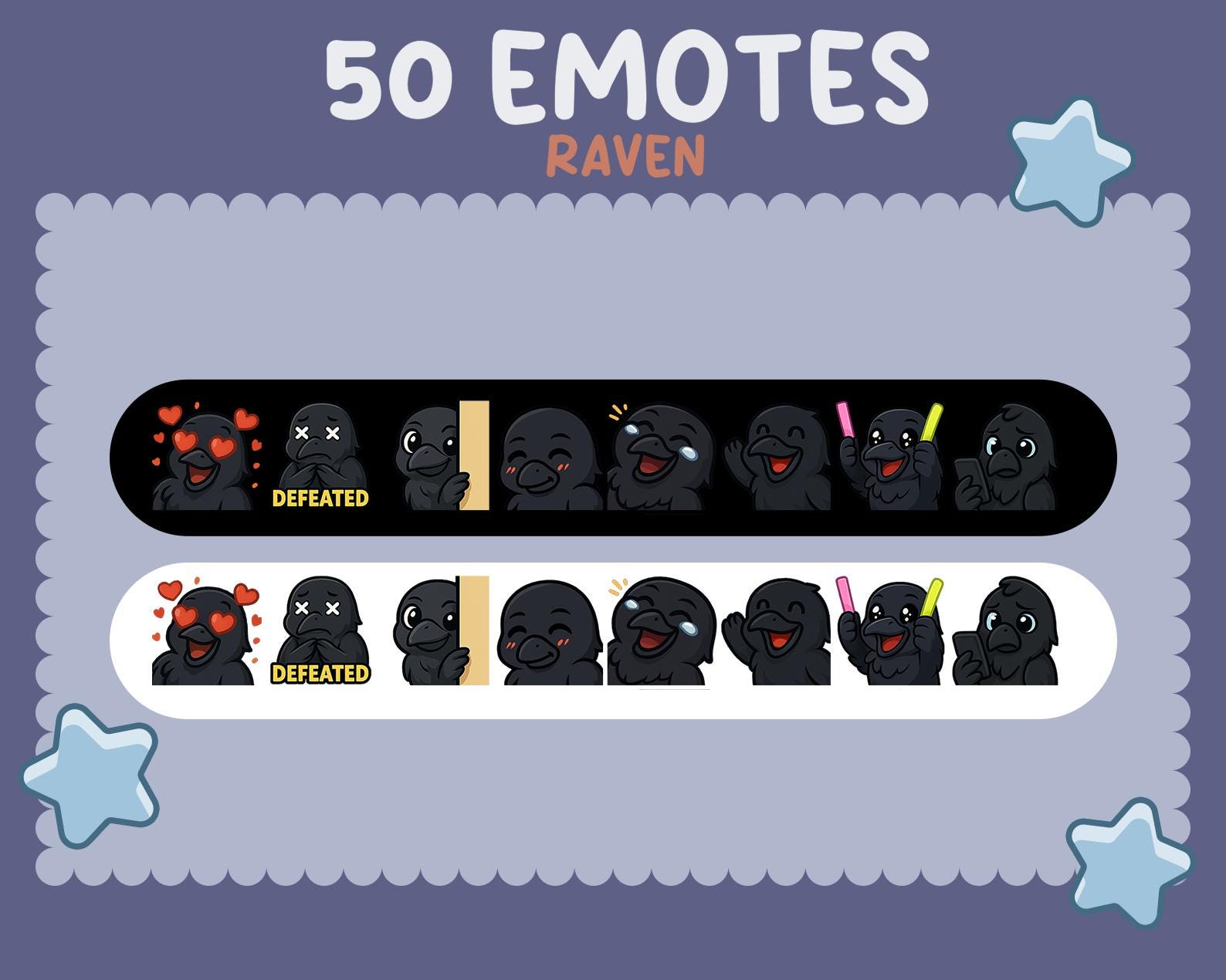 Kawaii Raven Emote Bundle: 50 Twitch & Discord Crow Expressions ...