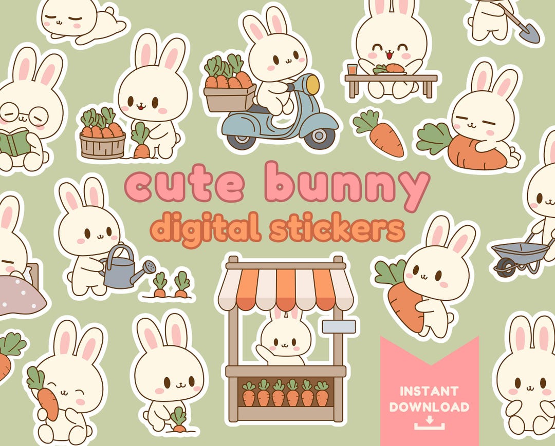Cute Bunny Digital Stickers PNG - Kawaii Goodnotes Stickers for ...