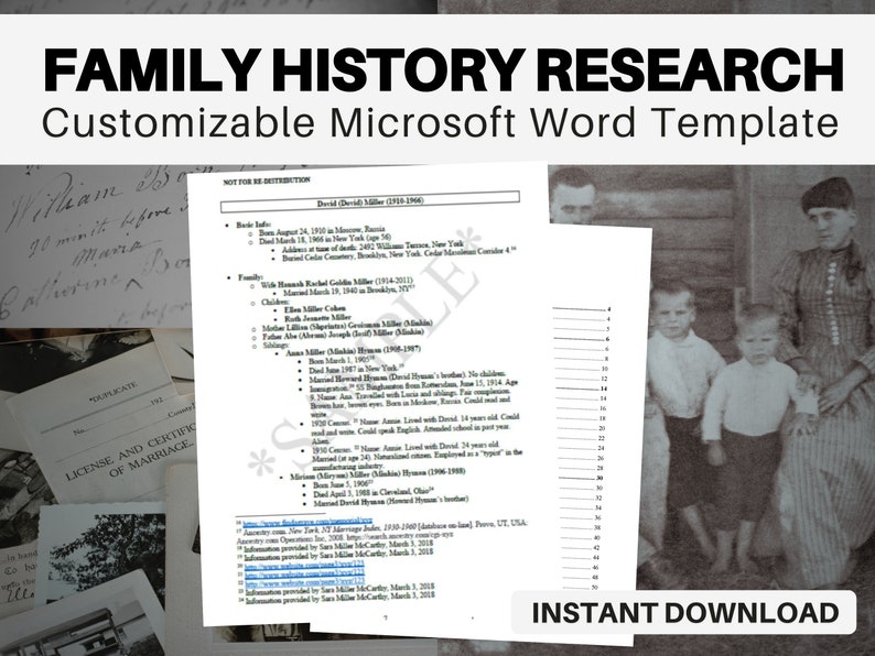 Genealogy Research Template Microsoft Word Digital Download Family ...