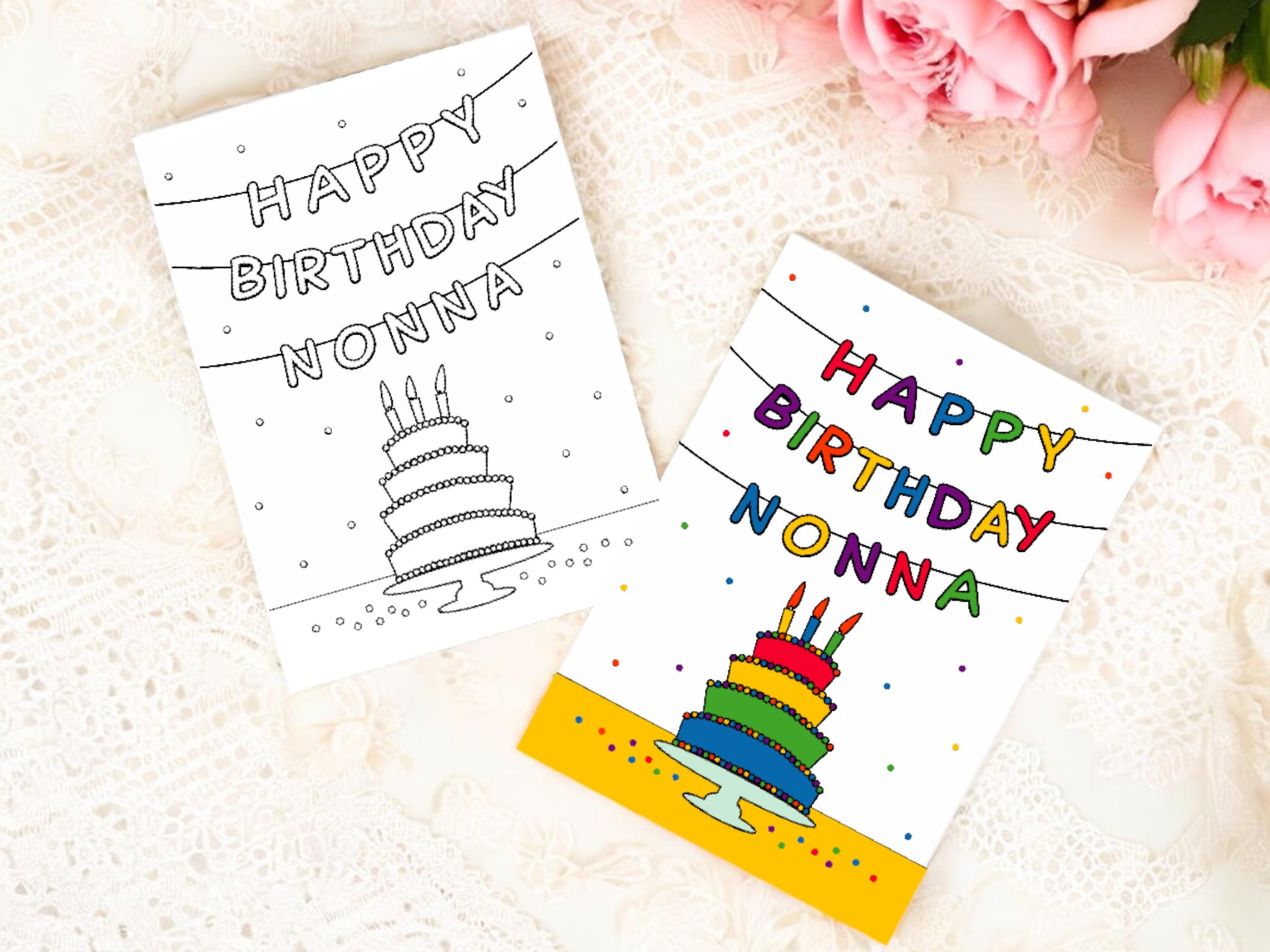 Nonna Birthday Card: Printable Color & Coloring Page (PDF) - Etsy
