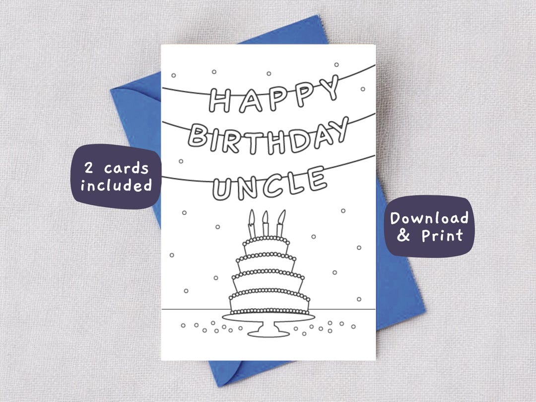 Printable Birthday Card for Uncle: Color & Coloring Page (PDF) - Etsy