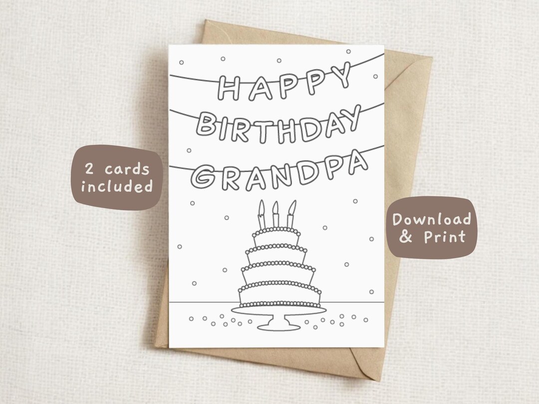 Grandpa Birthday Card: Printable Coloring Page (PDF) - Etsy