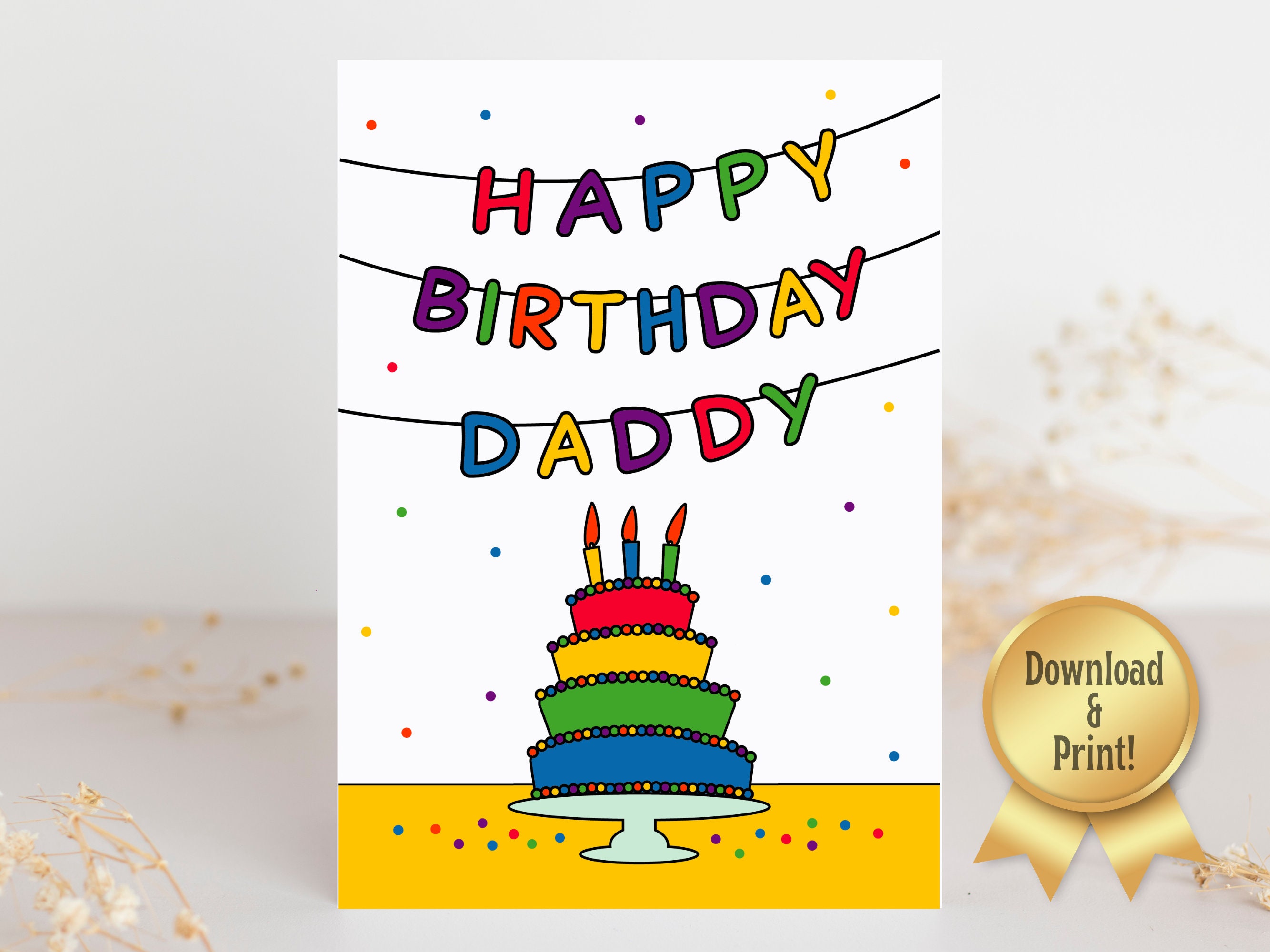 Daddy Birthday Card Birthday Daddy Card Daddy Color Card Printable Card ...