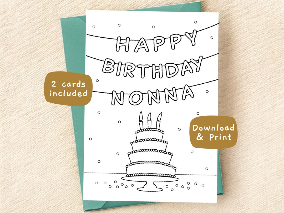 Nonna Birthday Card: Printable Color & Coloring Page (PDF) - Etsy