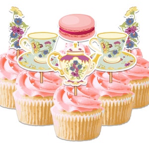 Instant Download- Tea Party Cupcake Toppers- Tea Party Birthday Cake ...