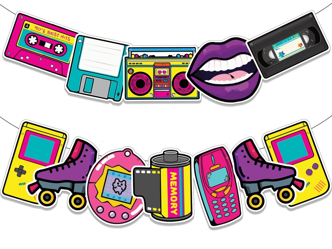 Instant Download- 90s Party Banner- Retro Birthday Decorations ...