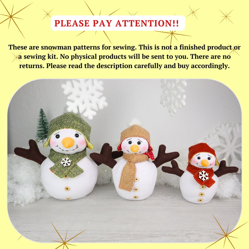 Snowman Plush Pattern PDF Winter Decor Sewing Pattern Do It Yourself - Etsy