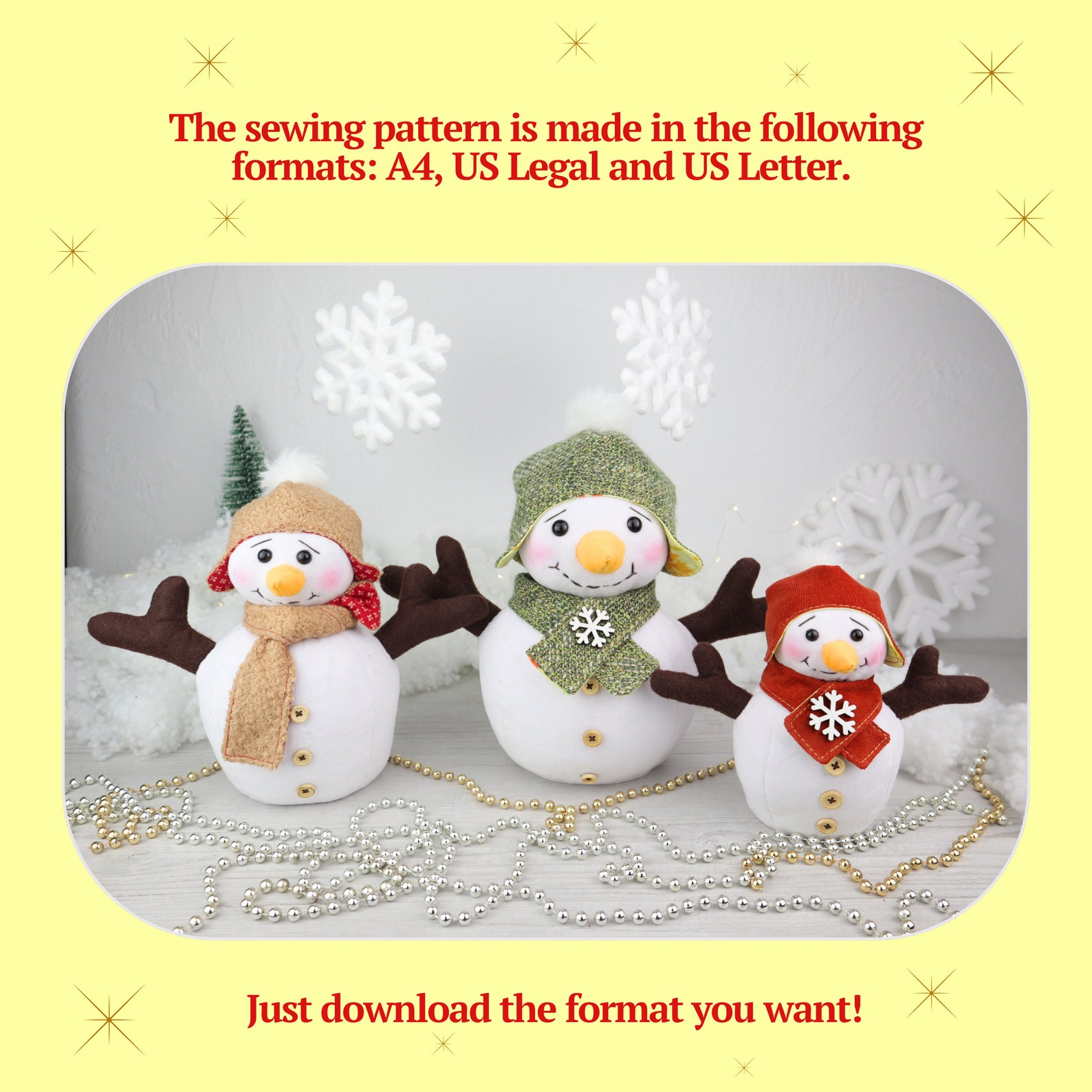 Snowman Plush Pattern PDF Winter Decor Sewing Pattern Do It Yourself - Etsy