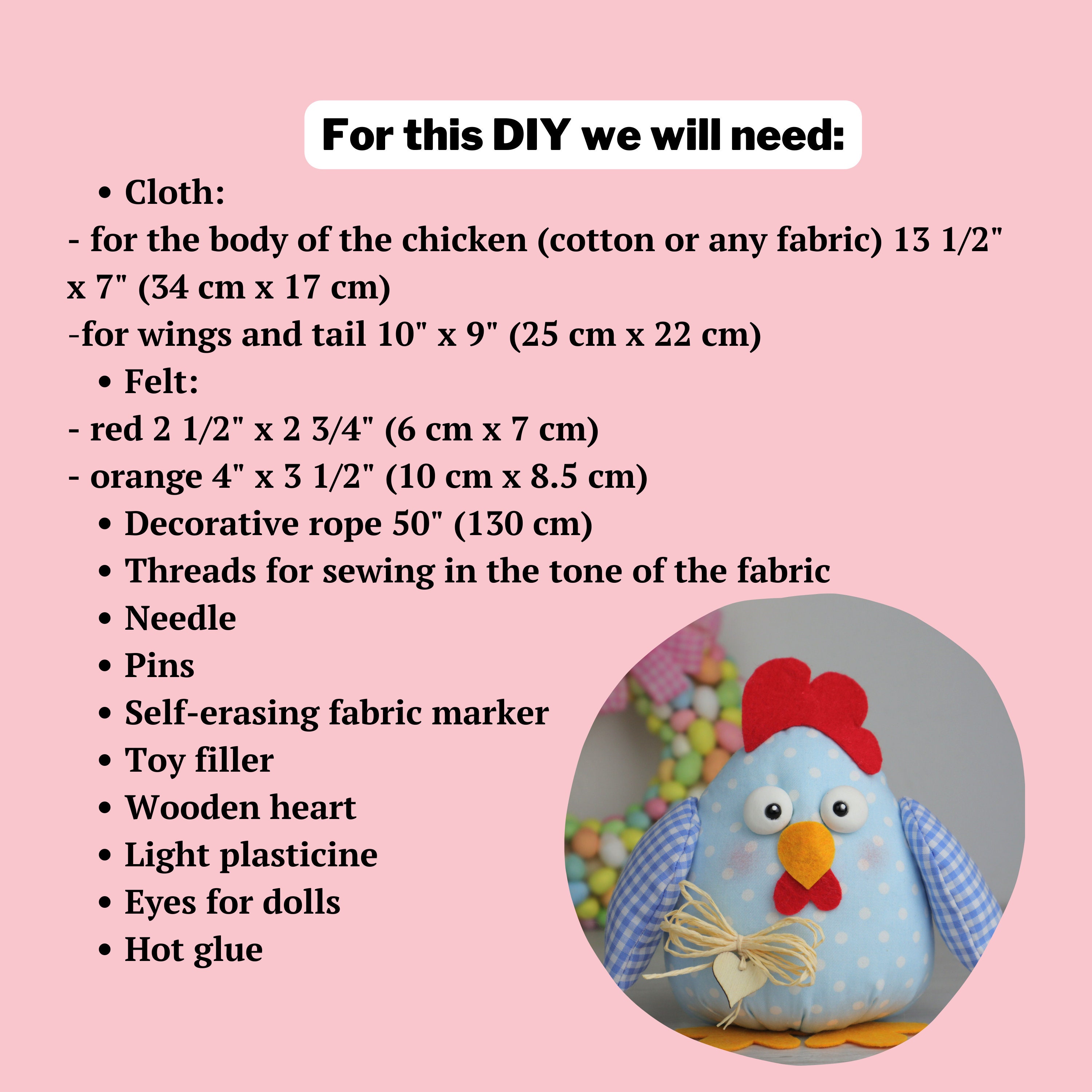 Chicken Easy Sewing Pattern PDF DIY Easter Ornament Do It Yourself ...