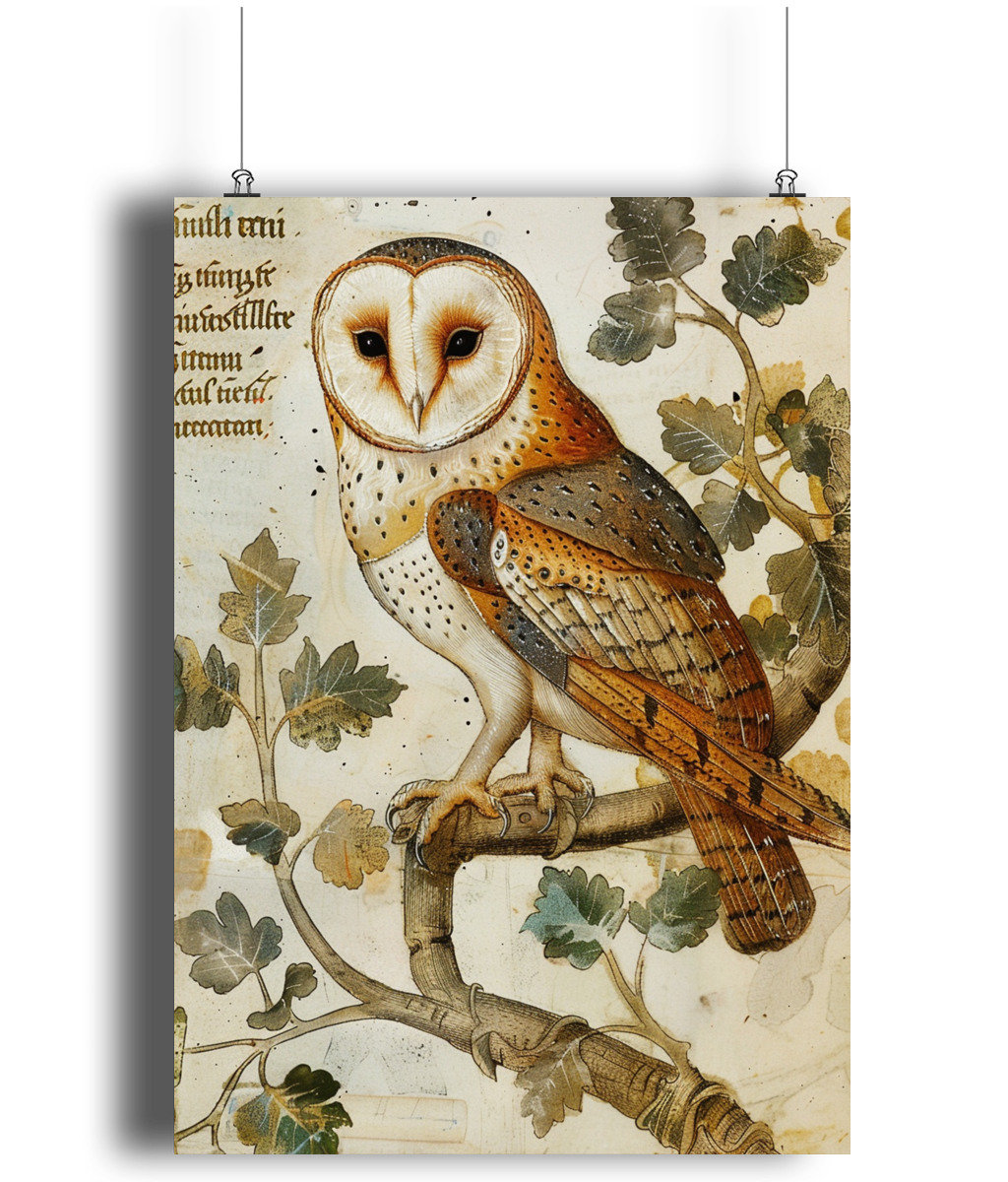 Medieval Owl Manuscript Lustre Art Print, Owl Gifts, Medieval ...