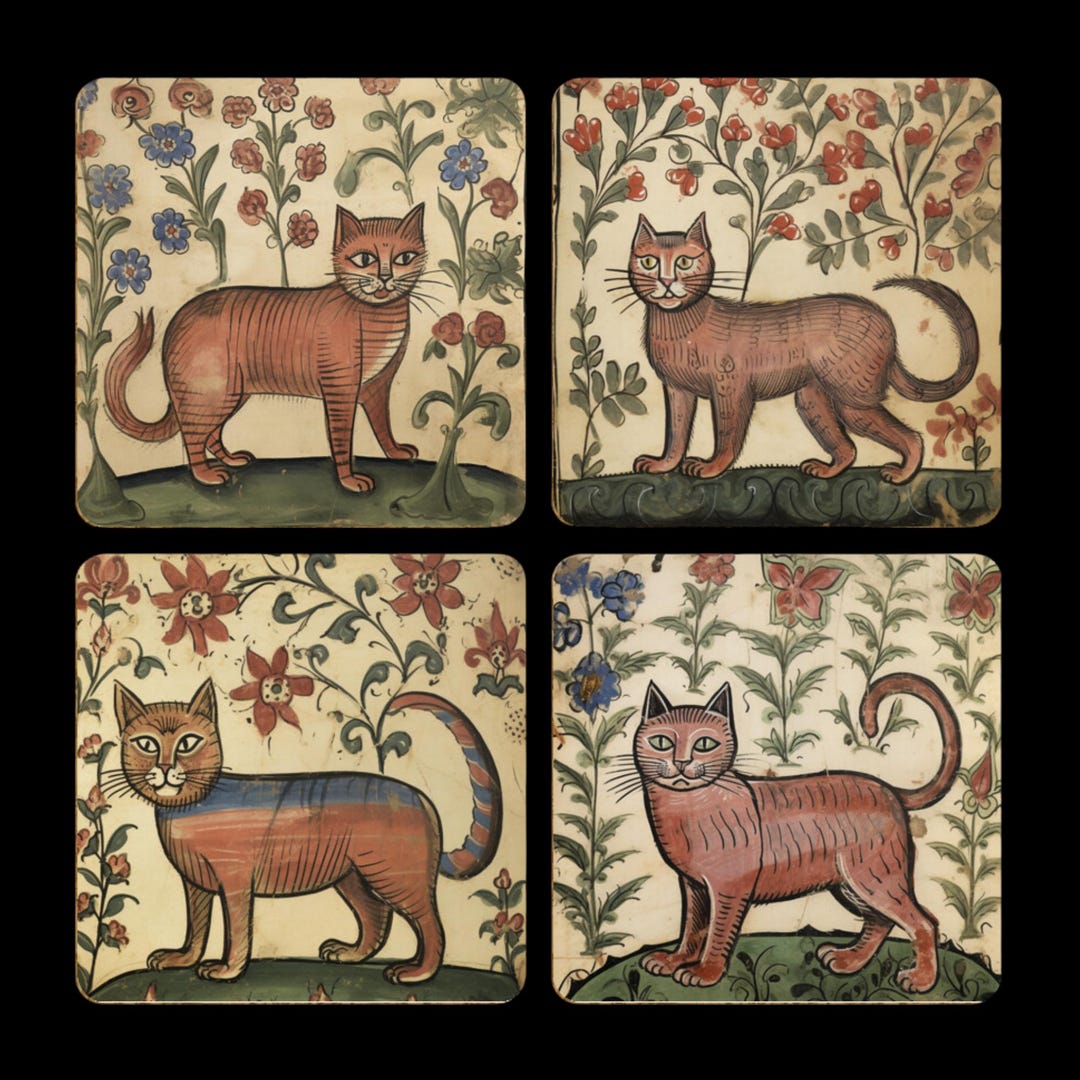 Medieval Cat Art Coasters: Illuminated Manuscript Style, Set of 4 - Etsy