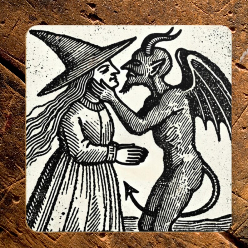 Witch Kissing Devil Coasters: Gothic Woodcut Art, Set of 4 - Etsy