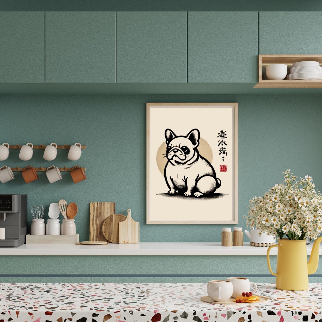 French Bulldog Print, Japanese Art, Ukiyo-e Art Print, Matsumoto Hoji ...