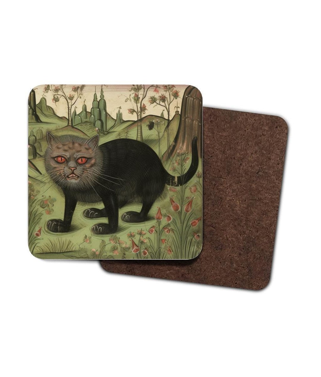Medieval Cat Coasters, Pack of 4, Cat Marginalia, Funny Primitive Cat ...