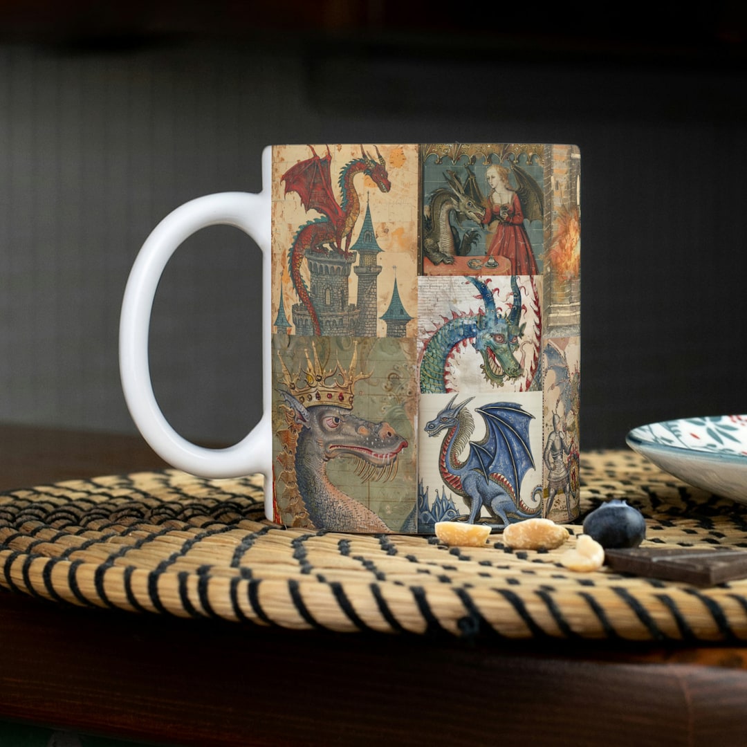Medieval Dragons Mug, Marginalia, Dragon Mug, Medieval Art, Medieval ...