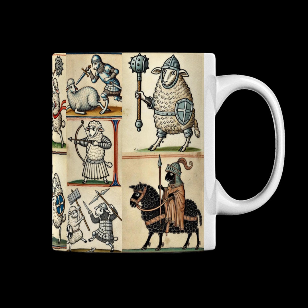 Funny Sheep Mug, Marginalia Sheep in Armour, Medieval Manuscript Sheep ...