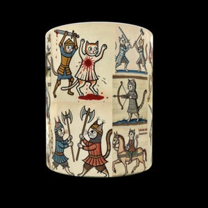 Medieval Cat Mug, Cats as Knights, Medieval Marginalia, Funny Cat Mug ...