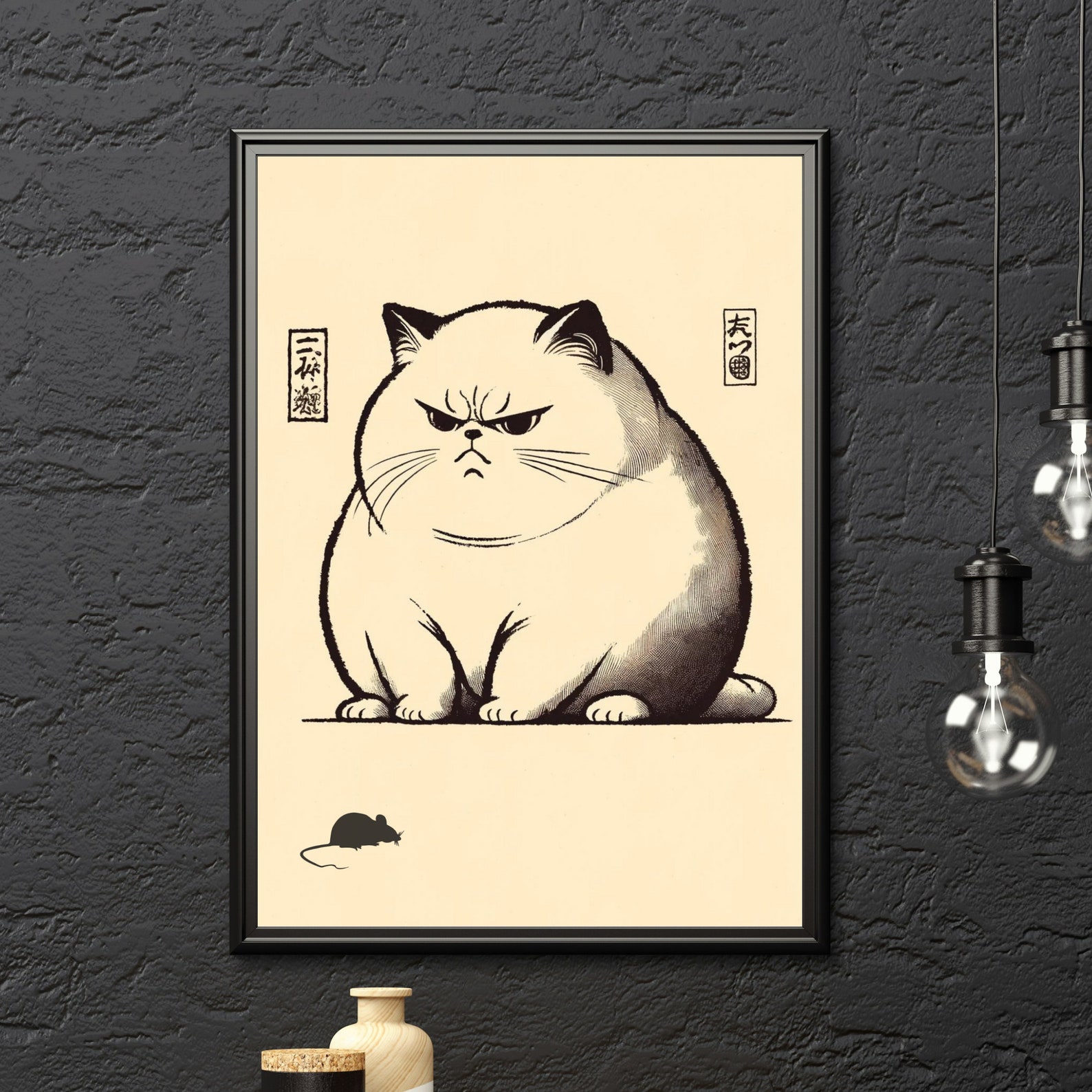 Japanese Art, Unimpressed Cat, Art Print Cat and Mouse, Matsumoto Hoji ...