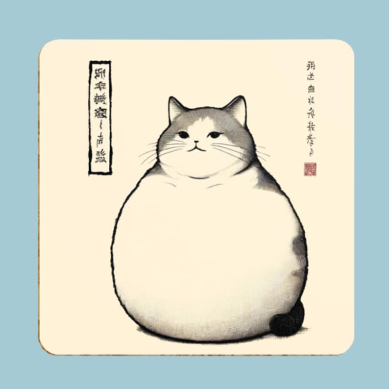 Ukiyo-e Fat Cat Coasters: Japanese Art Drinks Mats, Set of 4 - Etsy