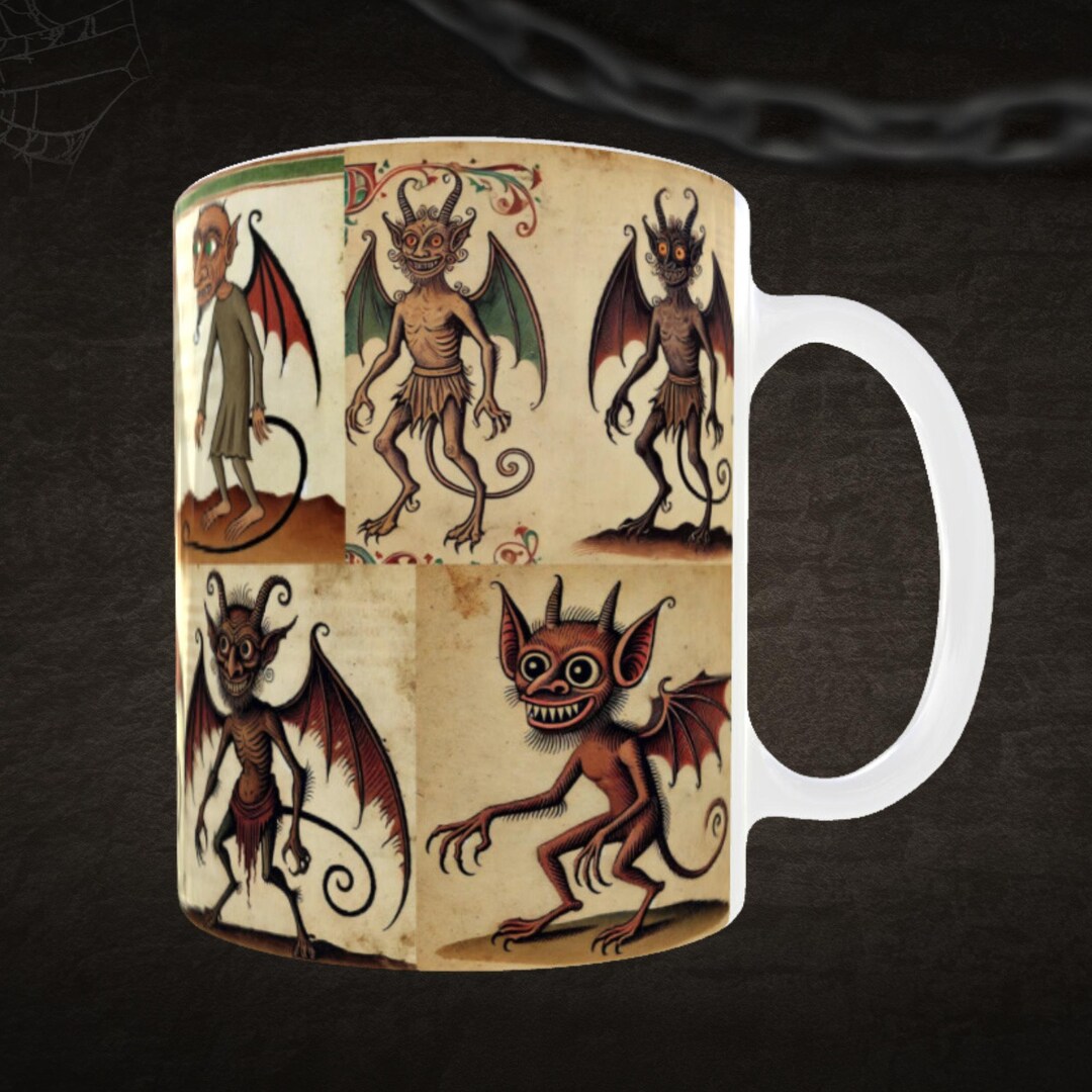 Medieval Mug With Imps and Devils, Gothic Marginalia Dark Academia ...