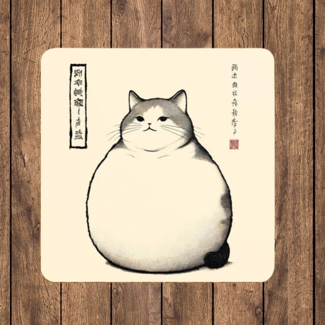Ukiyo-e Fat Cat Coasters: Japanese Art Drinks Mats, Set of 4 - Etsy