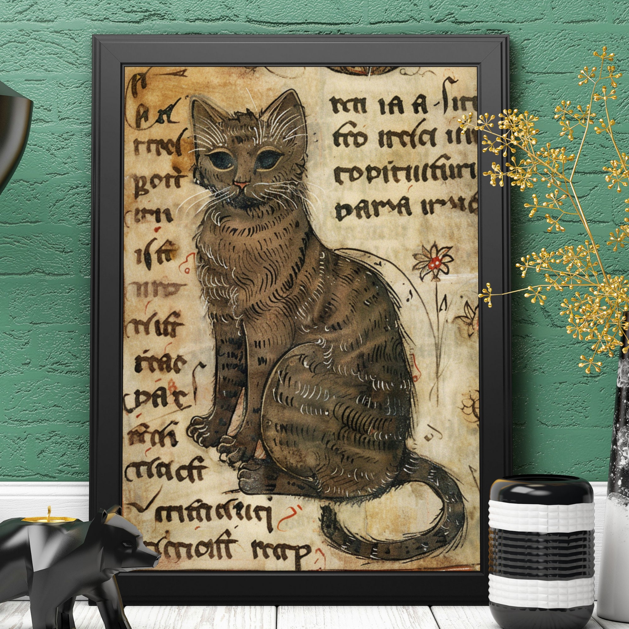 Medieval Cat Print: Illuminated Manuscript Style, Vintage Art - Etsy