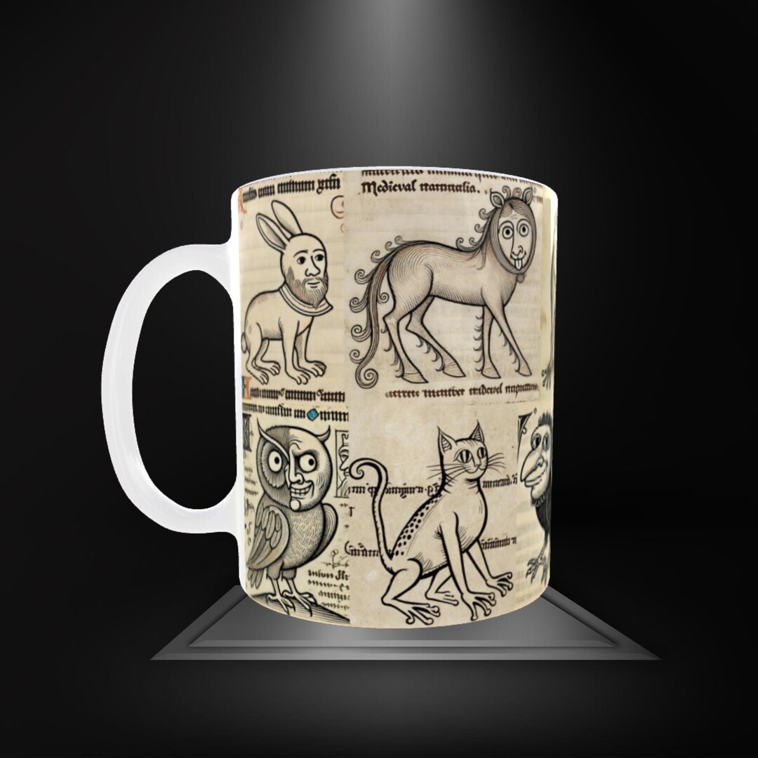Weird Animal Marginalia Mug, Cats, Rabbits, Owls, Frogs, Dark Academia ...